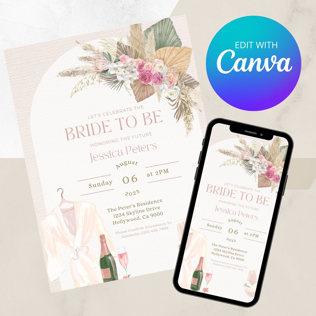 Bridal Shower Invitation, Digital, Editable, Instant Download - Etsy