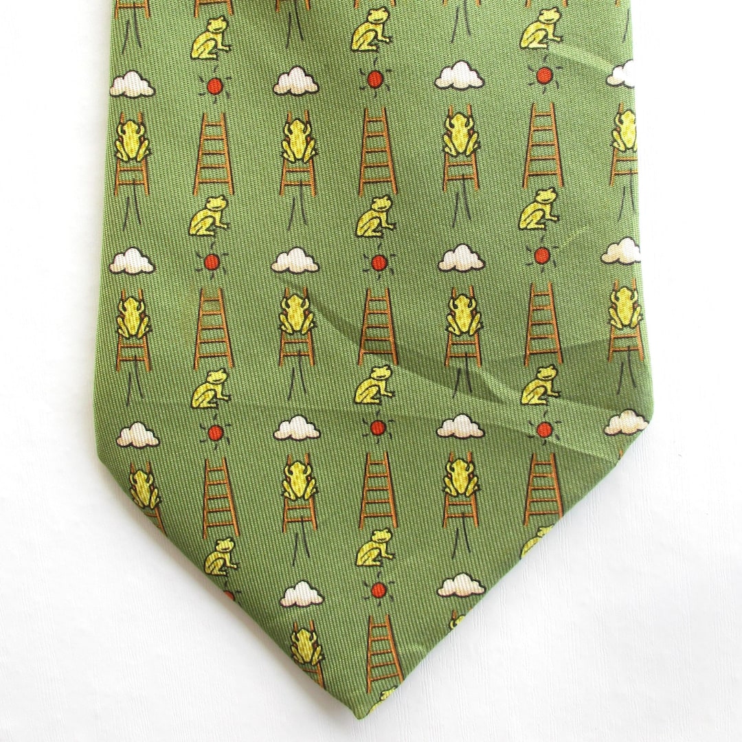 Hermes Paris 7860 UA Frog and Ladder Pattern Green Color Silk Classic ...