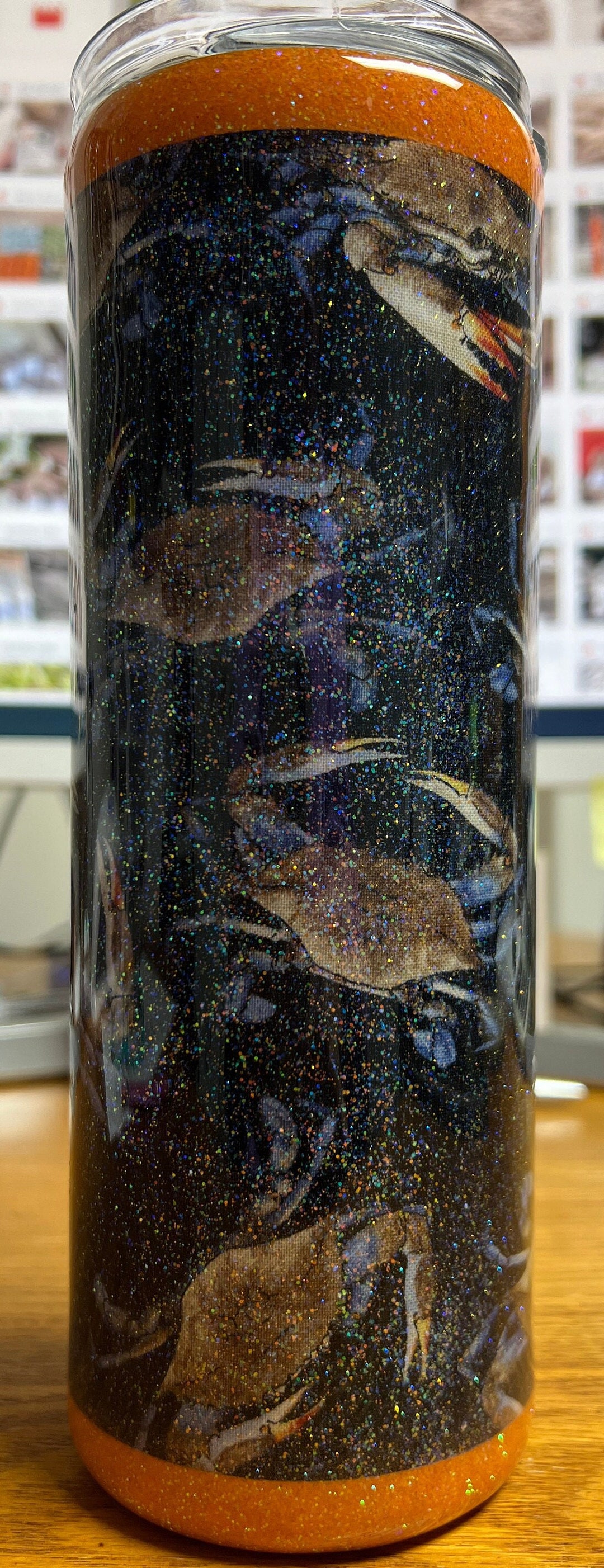 Blue Crabs 20 Oz. HOGG Skinny Tumbler Epoxy Over Fabric With Glitter ...