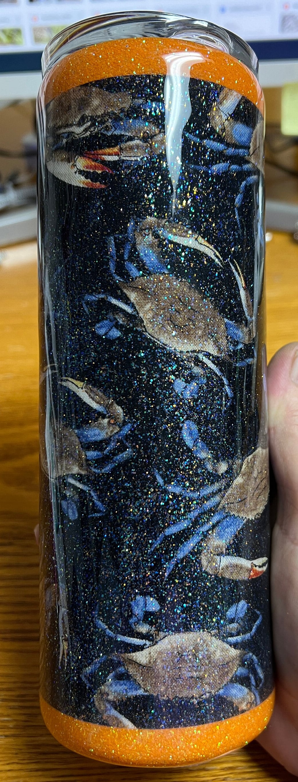 Blue Crabs 20 Oz. HOGG Skinny Tumbler Epoxy Over Fabric With Glitter ...