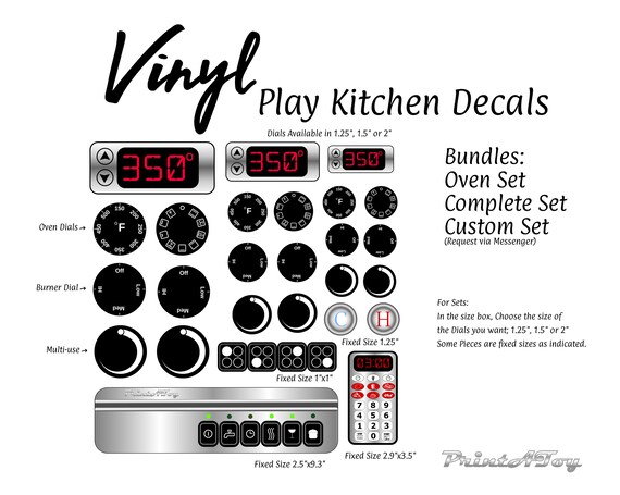 VINYL PrintAToy Dramatic Play Kitchen Decals Dials Knobs | Etsy