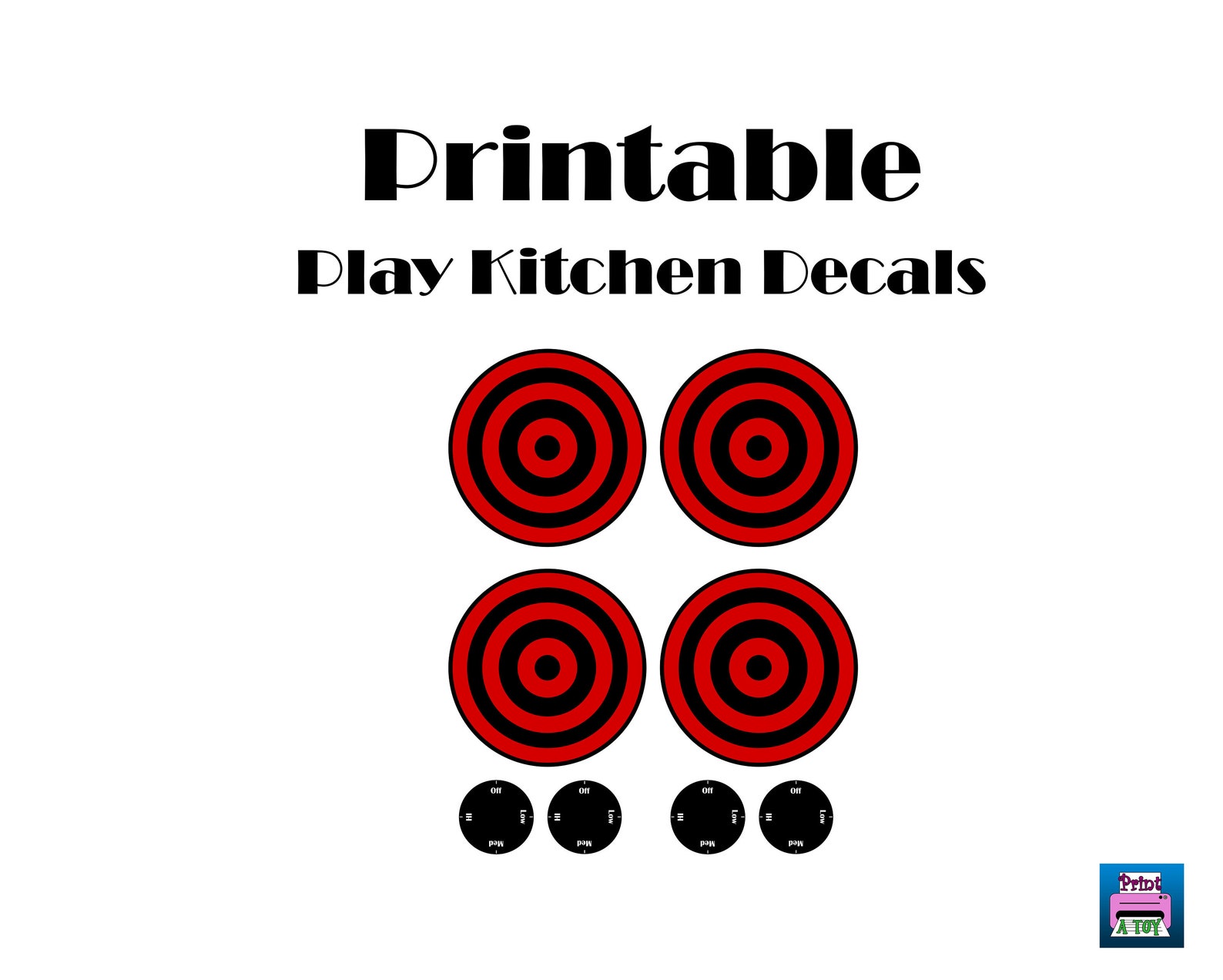 DIGITAL DOWNLOAD Printatoy Electric Burner Dramatic Play Kitchen Decals ...