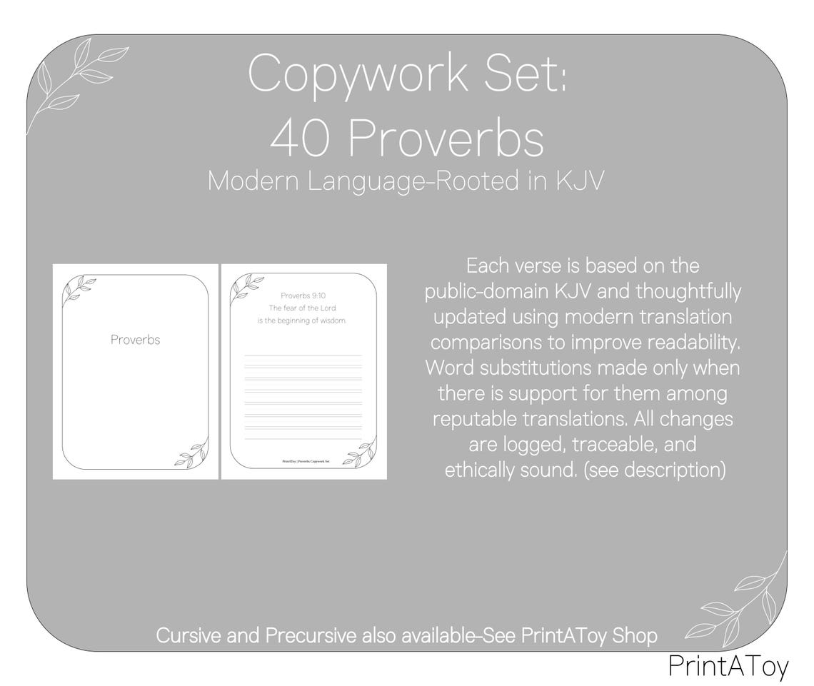 Bible Verse Cursive Copywork – KJV Modern Proverbs (PDF Pattern) - Etsy