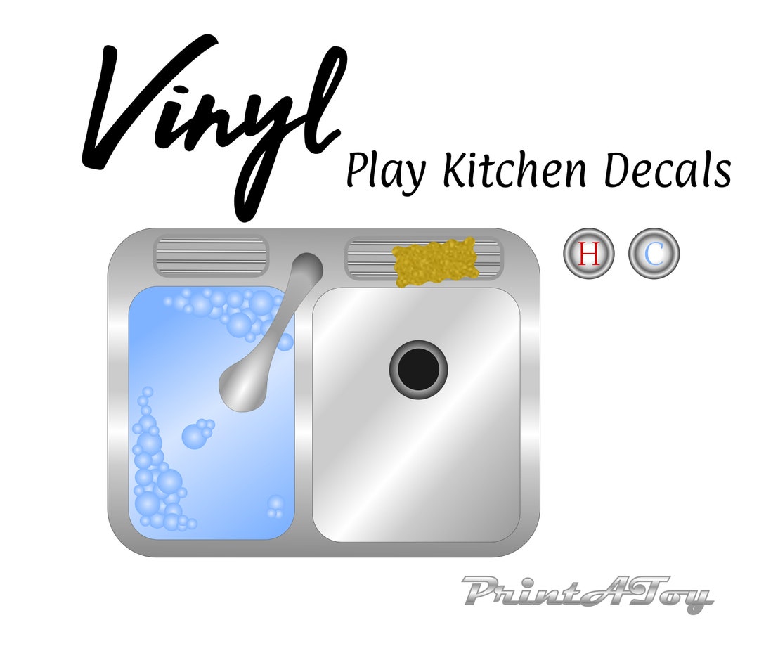Sink Play Kitchen Decal – Pretend Faucet & Knob Stickers – DIY Toy ...