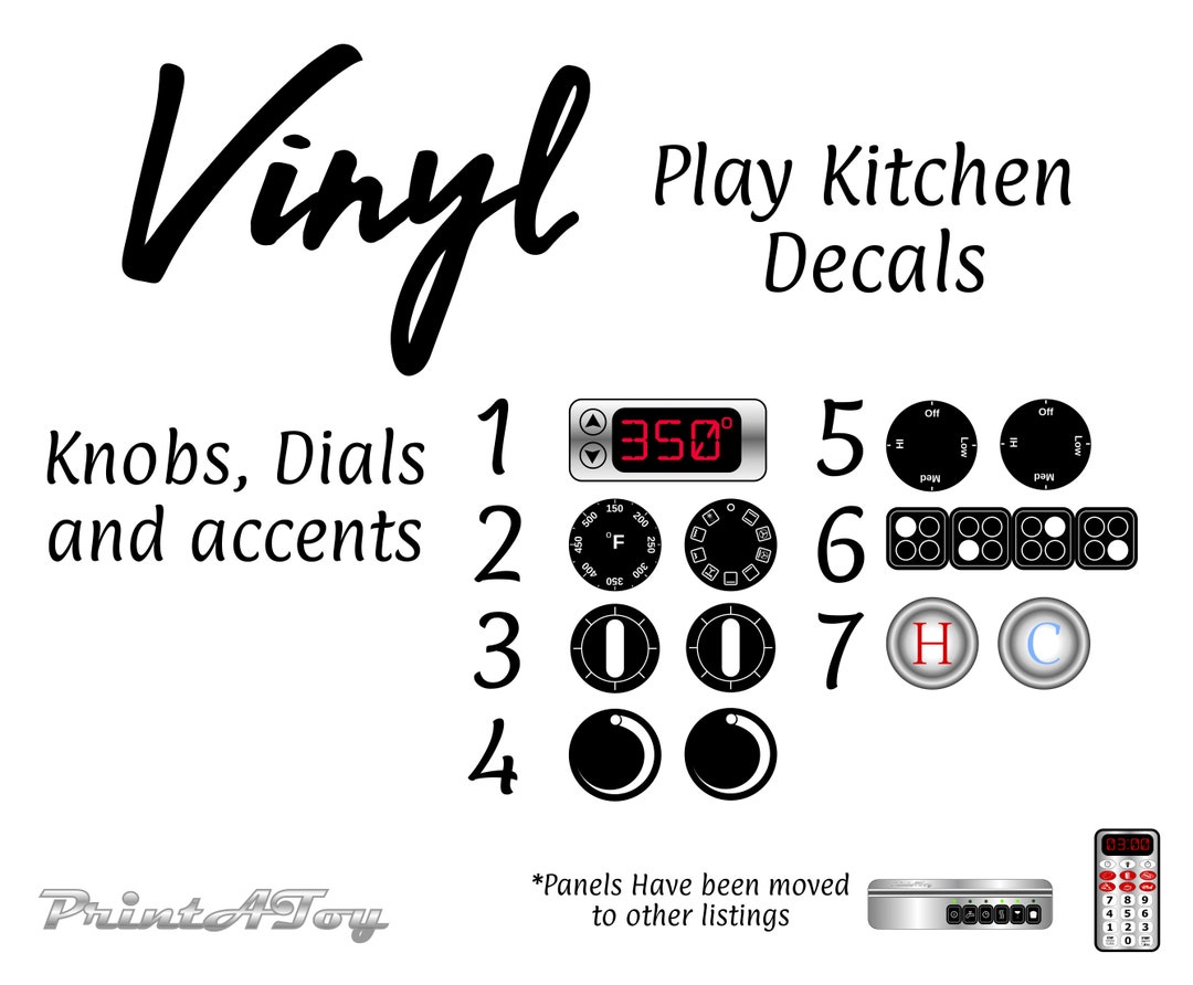 VINYL Printatoy Dramatic Play Kitchen Decals; Dials, Knobs, Buttons ...