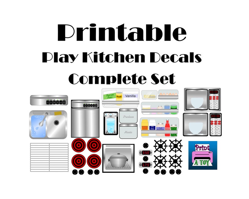 Play Kitchen Decal Set, Pretend Appliance Stickers (digital Download ...