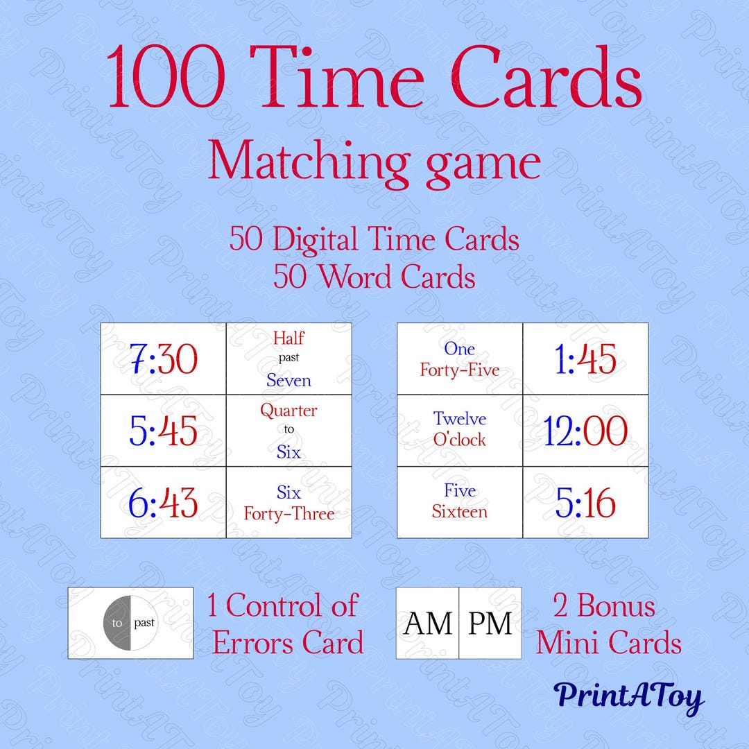 Printable Telling Time Matching Cards | Montessori Color-coded Flash ...