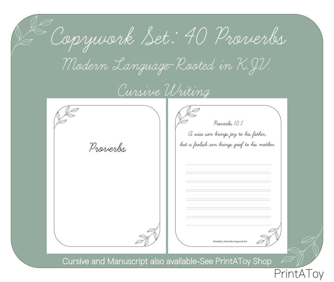 Bible Verse Cursive Copywork – KJV Modern Proverbs (PDF Pattern) - Etsy