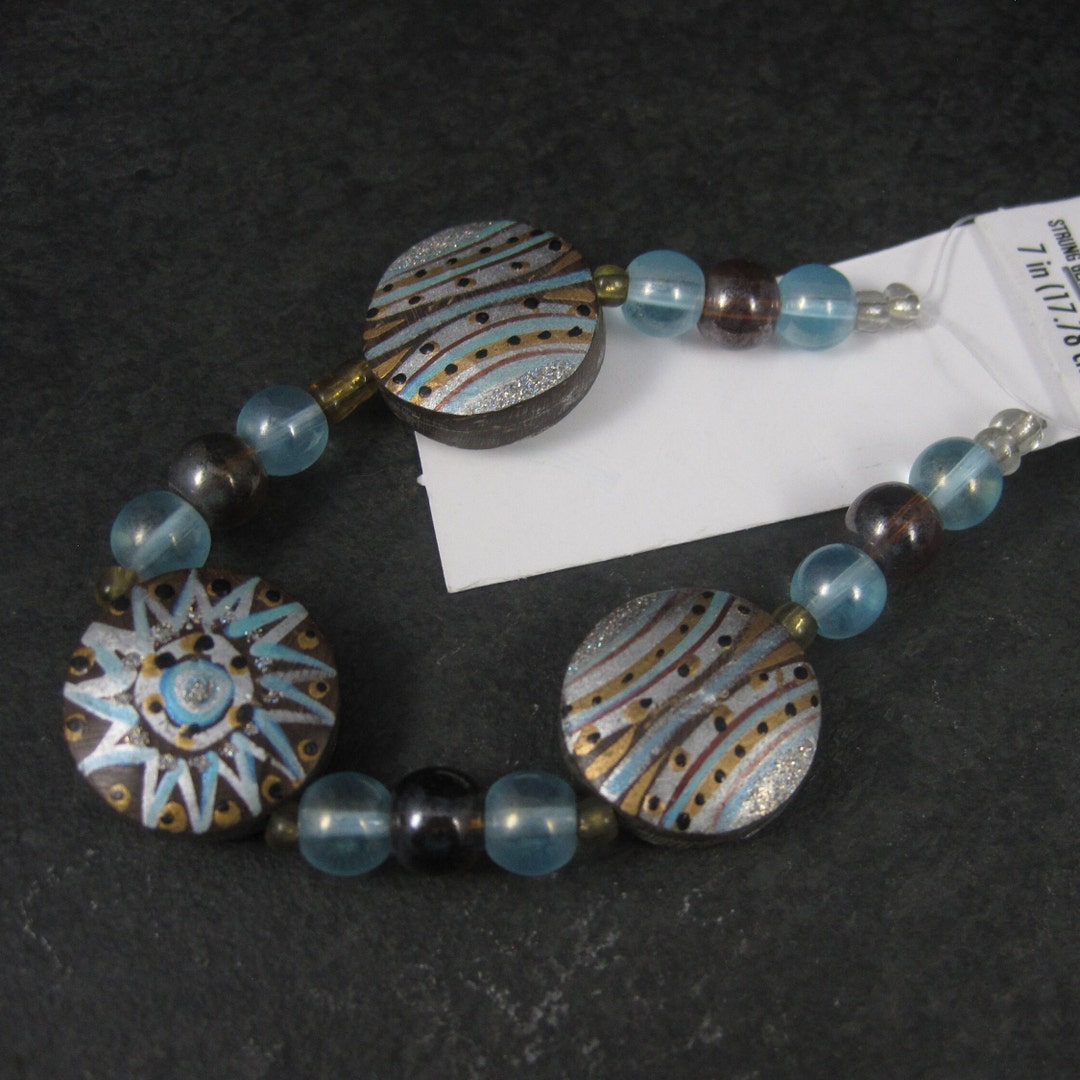 Darice Blue Sun Bead Strand Glass and Painted Wood - Etsy