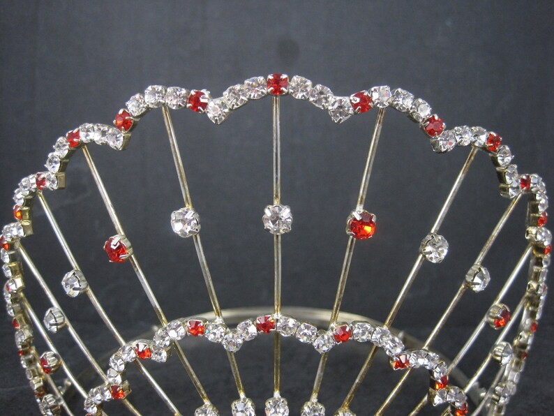 Large 5 Inch Vintage Red and White Rhinestone Crown Tiara - Etsy