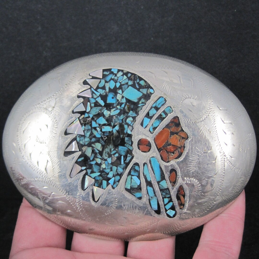 Western Inlaid Indian Chief Belt Buckle - Etsy