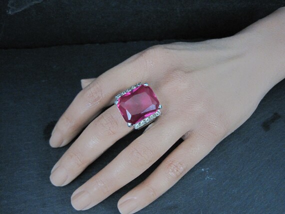 Large Synthetic Ruby Ring Sterling Silver Size 8.5 - Gem