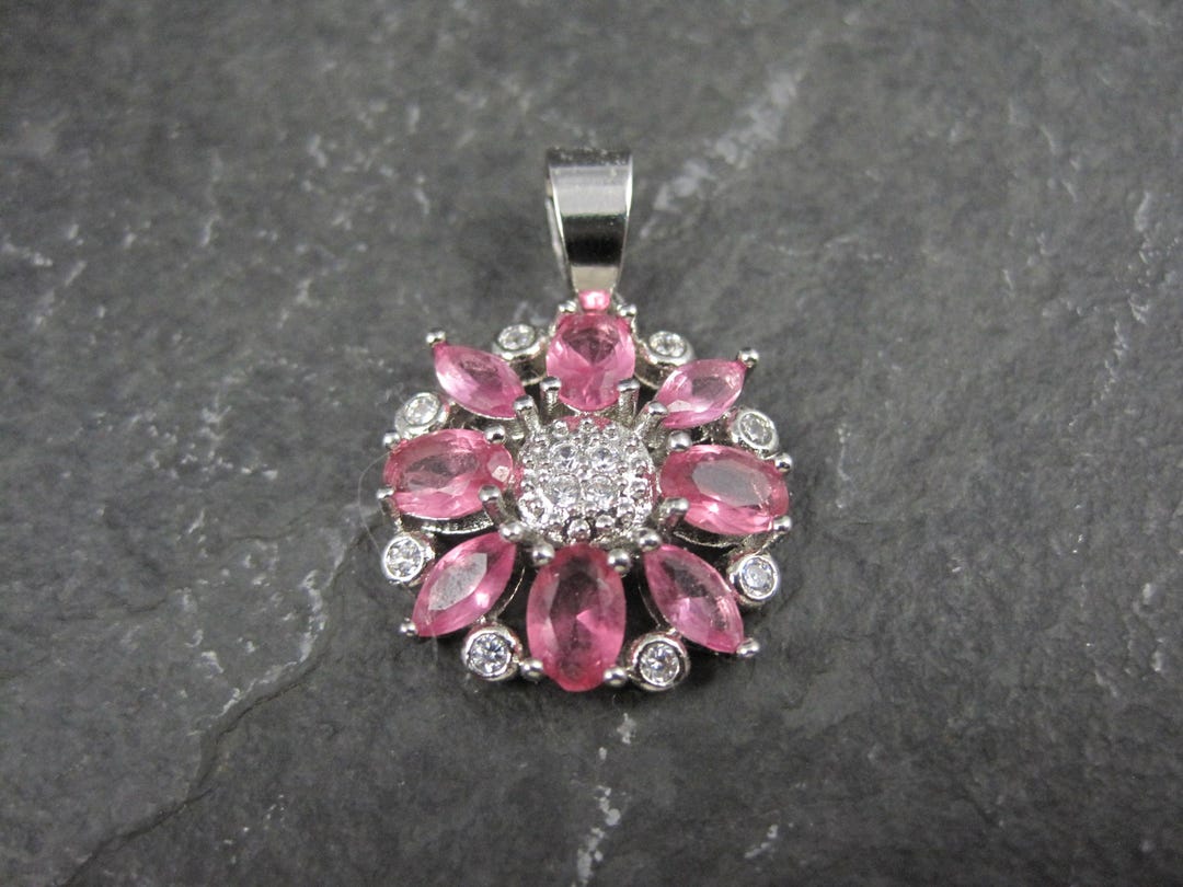 Sterling Silver Pink Flower Pendant - Etsy