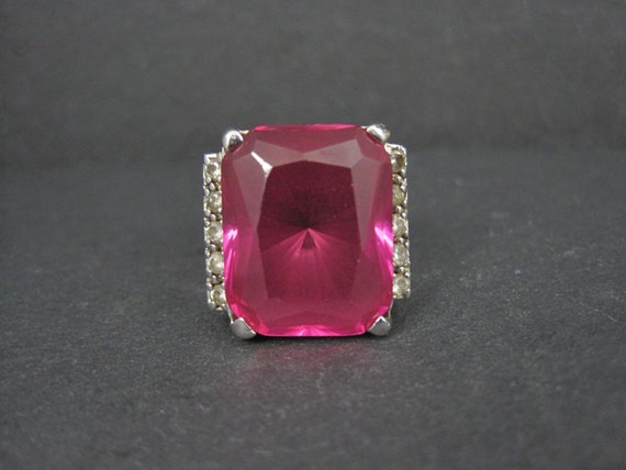 Large Synthetic Ruby Ring Sterling Silver Size 8.5 - Gem