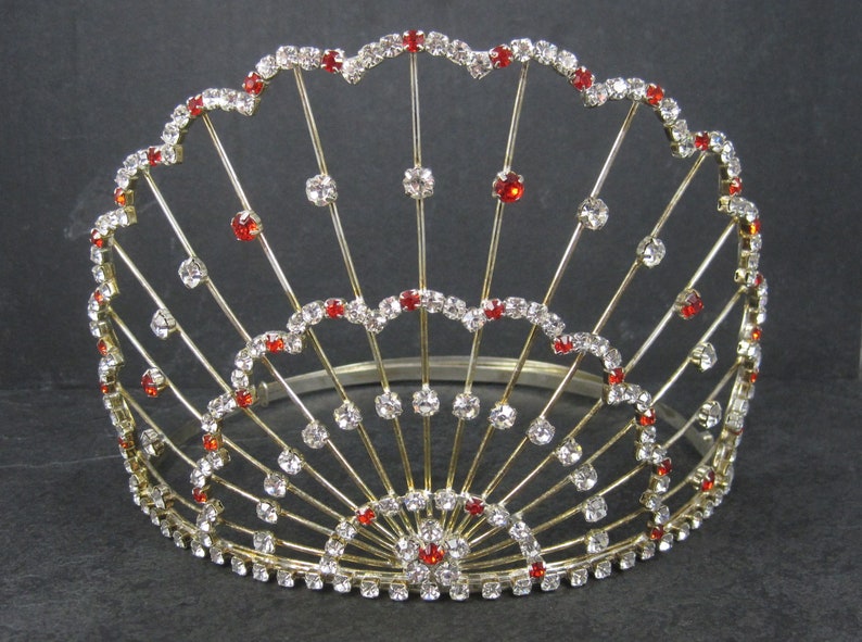 Large 5 Inch Vintage Red and White Rhinestone Crown Tiara - Etsy