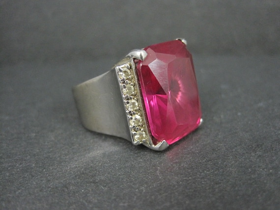 Large Synthetic Ruby Ring Sterling Silver Size 8.5 - Gem
