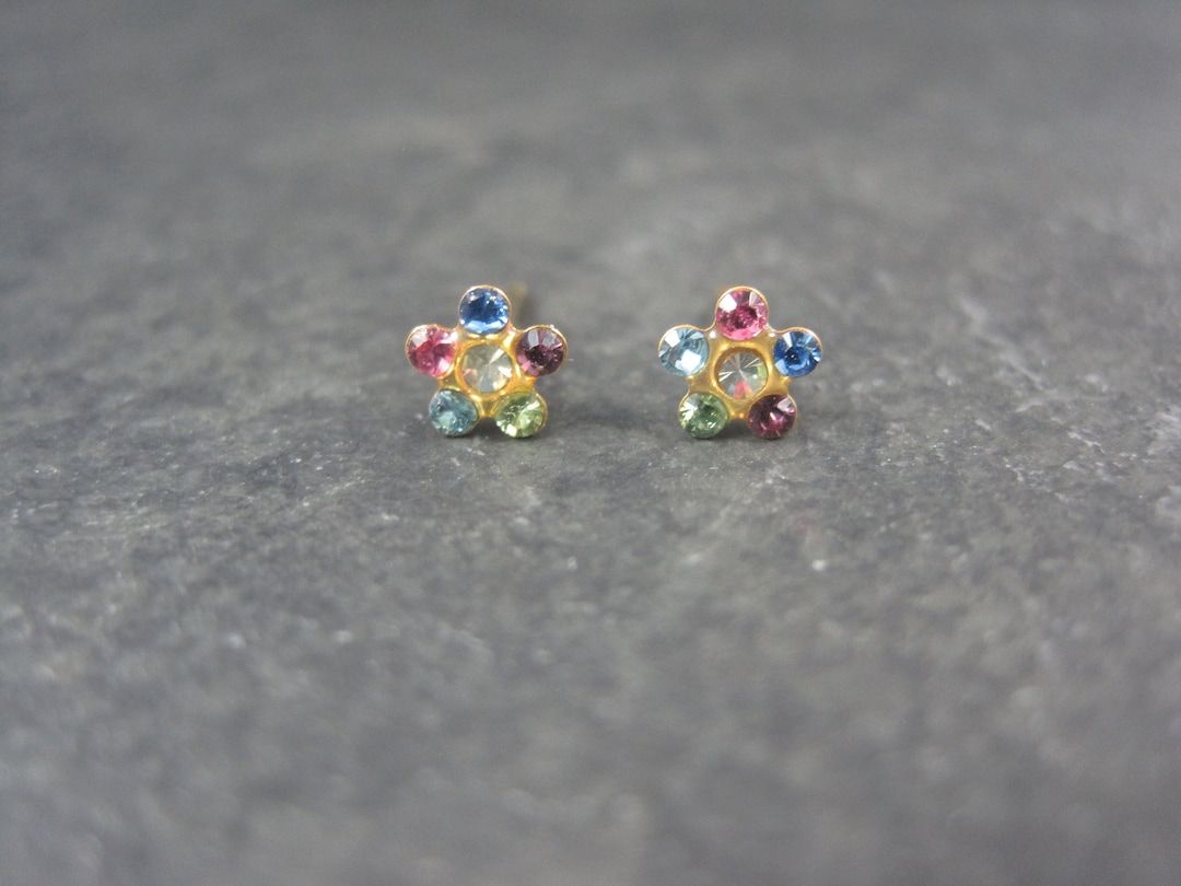 Estate 14K Crystal Flower Piercing Earrings 5mm - Etsy