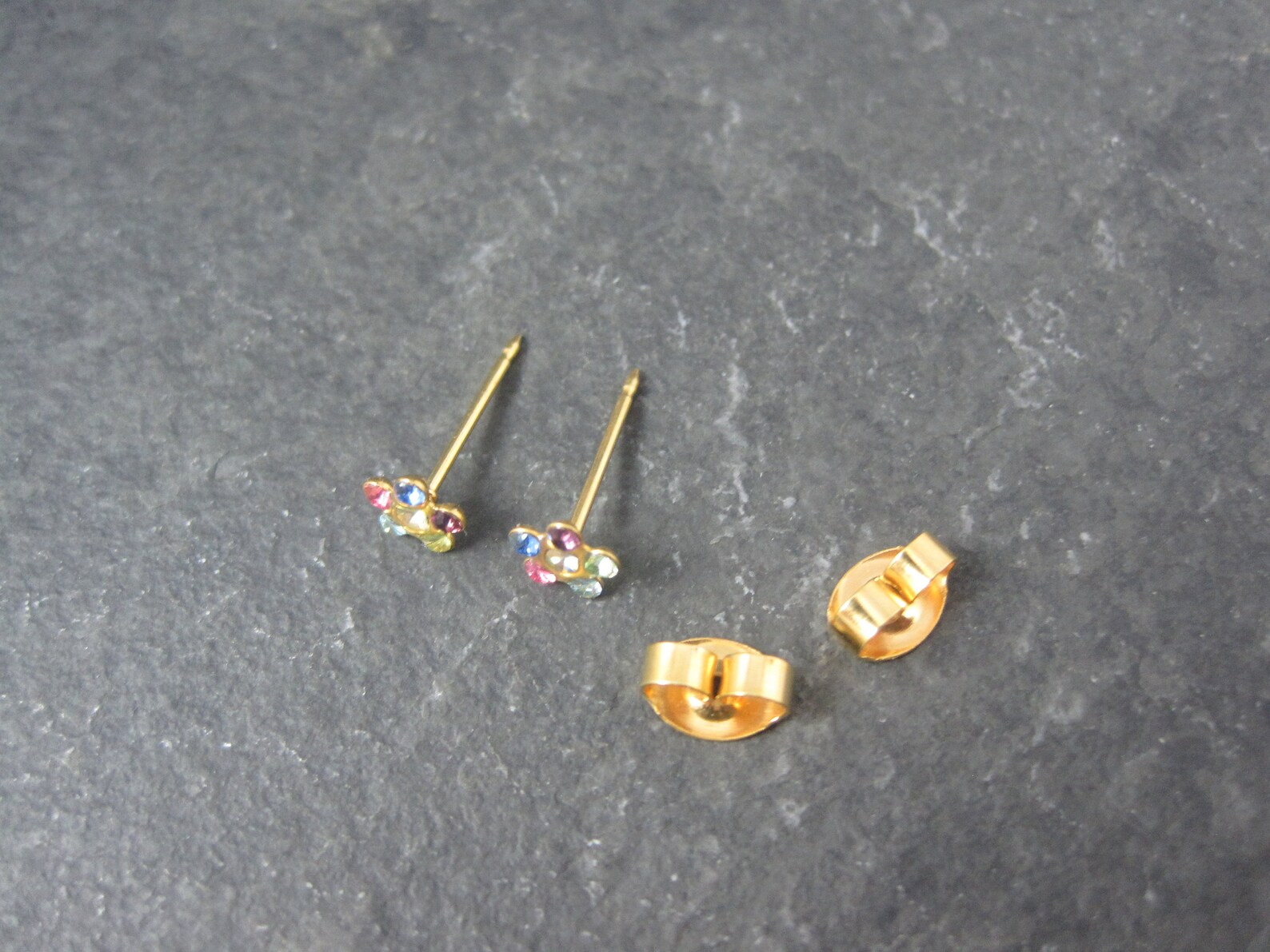 Estate 14K Crystal Flower Piercing Earrings 5mm | Etsy
