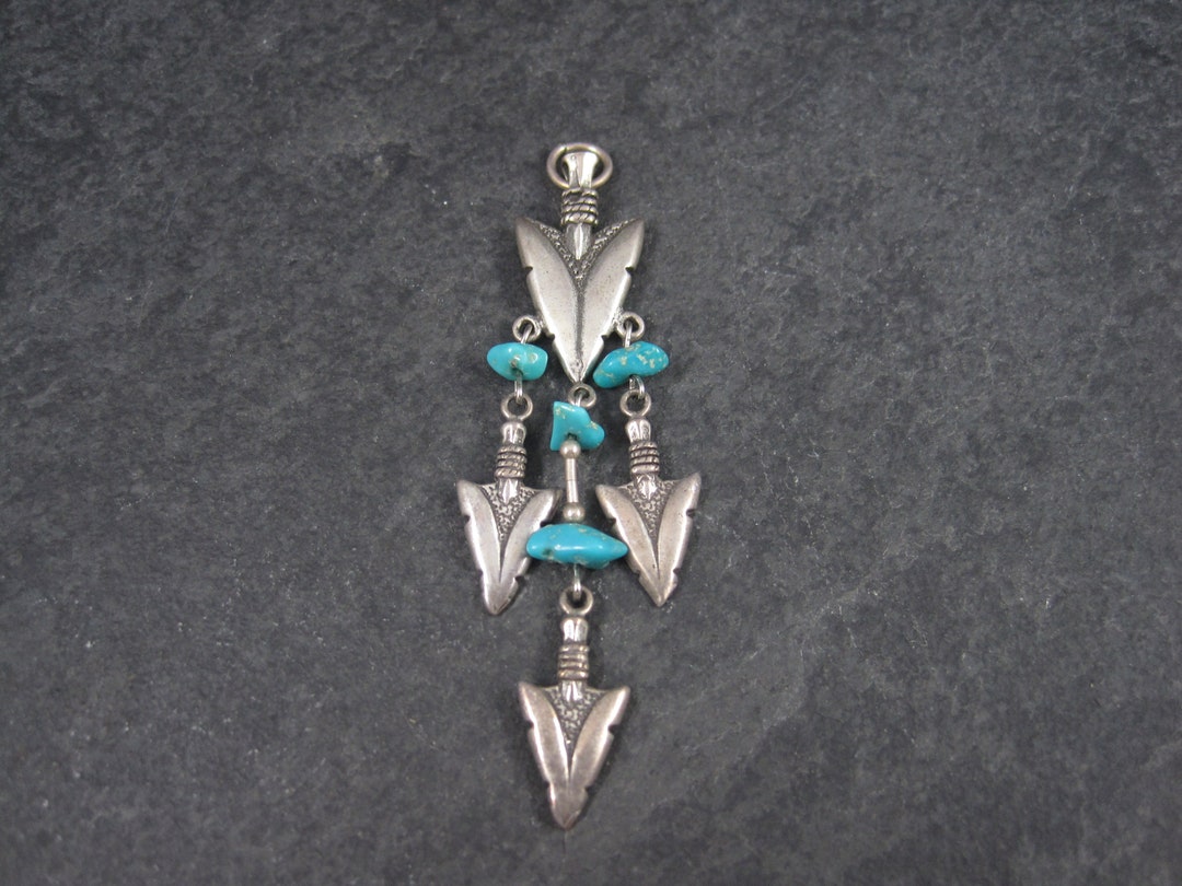 Long Vintage Sterling Turquoise Arrowhead Pendant - Etsy