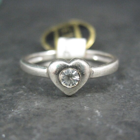 Vintage Sterling Silver Crystal Heart Ring Size 8 New Old Stock Etsy