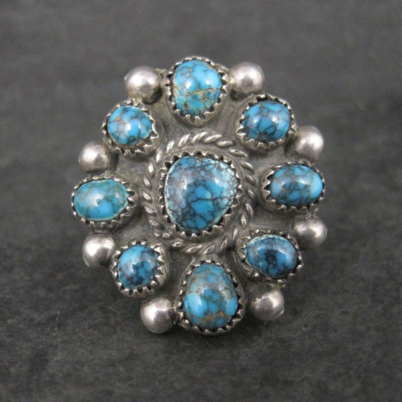 Southwestern Sterling Turquoise Cluster Ring Size 5 - Gem