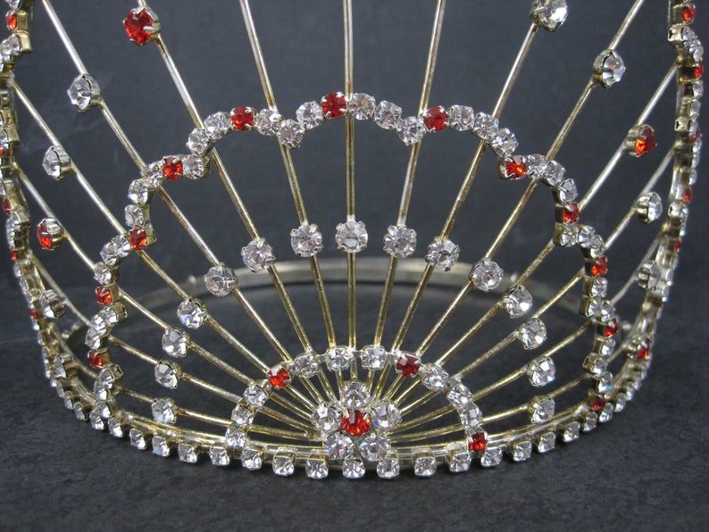 Large 5 Inch Vintage Red and White Rhinestone Crown Tiara - Etsy