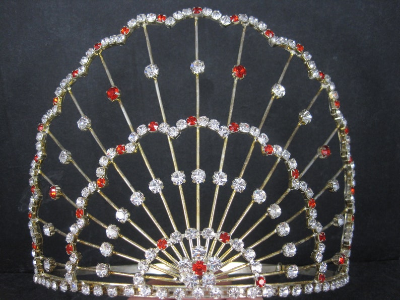 Large 5 Inch Vintage Red and White Rhinestone Crown Tiara - Etsy