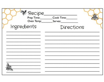 Printable Bee Recipe Cards - Etsy