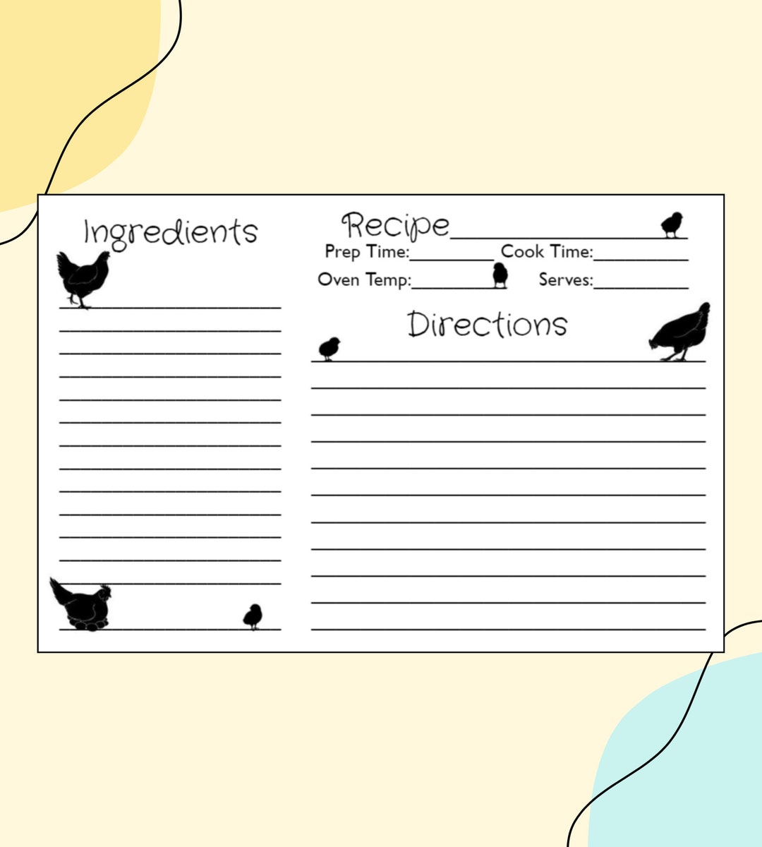 Rustic Farmhouse Recipe Card Instant Download DIY Vintage Recipe Card ...