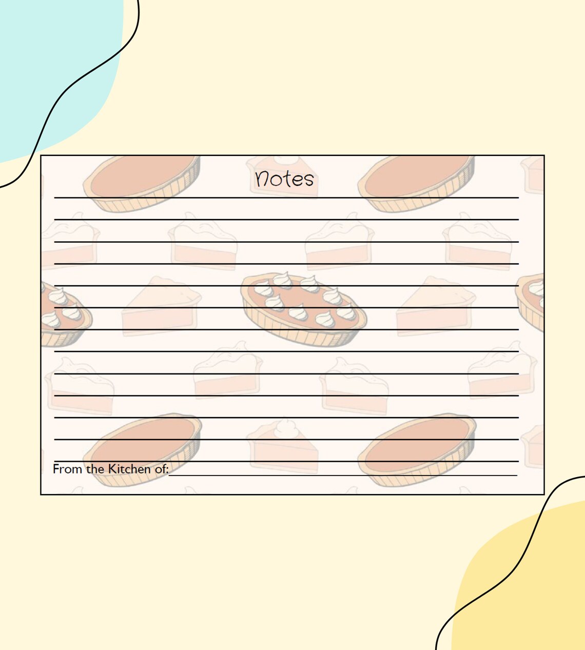 Pumpkin Pie Recipe Printable Cookbook Recipe Template 4x6 Recipe Card ...