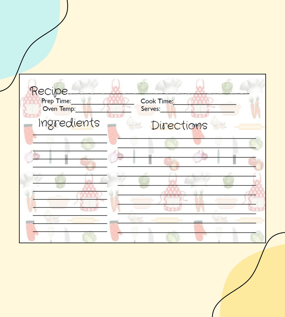 Printable Recipe Card Cooking Blank Recipe Card Digital Recipe Card ...