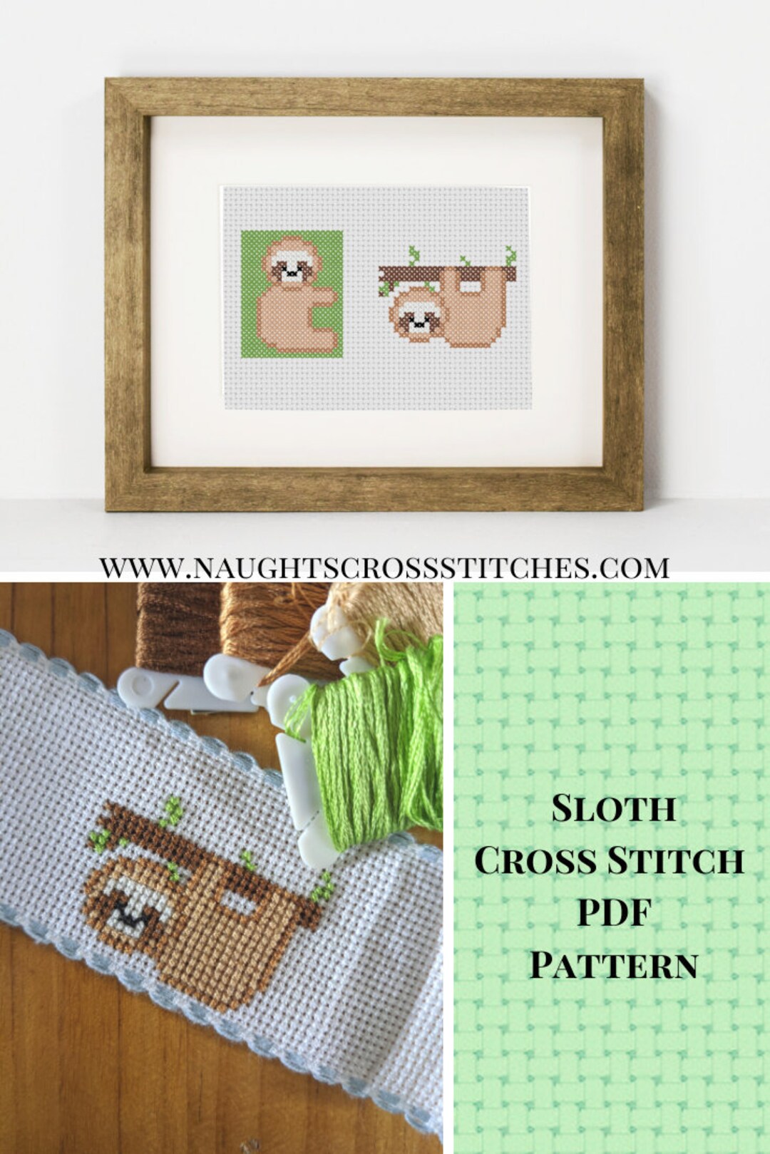 Sloth Digital PDF Beginner Cross Stitch Pattern, Sloth in a Tree, Lazy ...