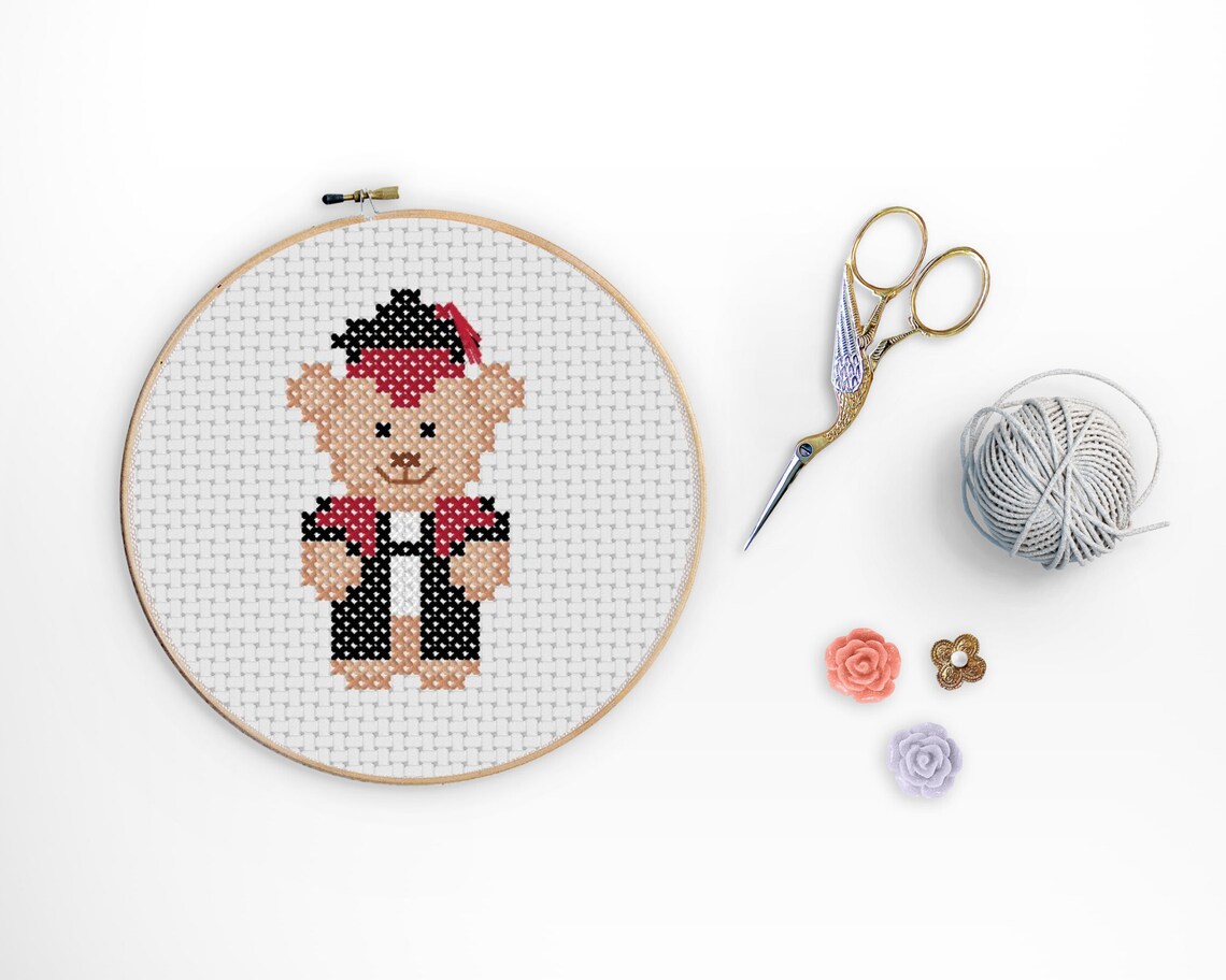 Graduation Teddy Bear Beginner Cross Stitch PDF Pattern, Graduation ...