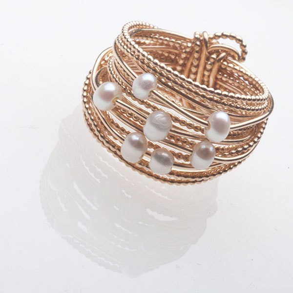 Layered Pearl Ring Gold Pearl Ring Stackable Ring Wire - Etsy