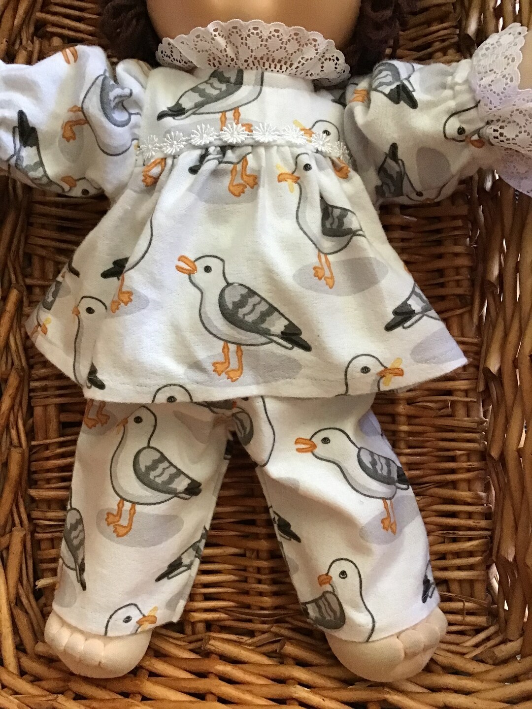 Girls' White Flannelette Seagull Pyjama Set to Fit Your 16 Inch Cabbage ...