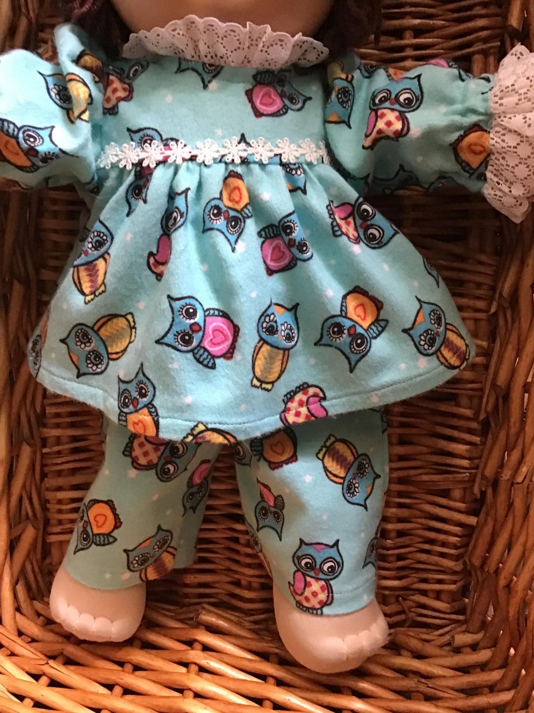 Girls' Aqua Flannelette Pyjama Set With Owls to Fit Your 16 Inch ...