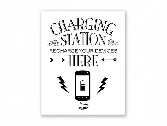 Charging Station Printable Sign 5x7 and 8x10 Black Text | Etsy