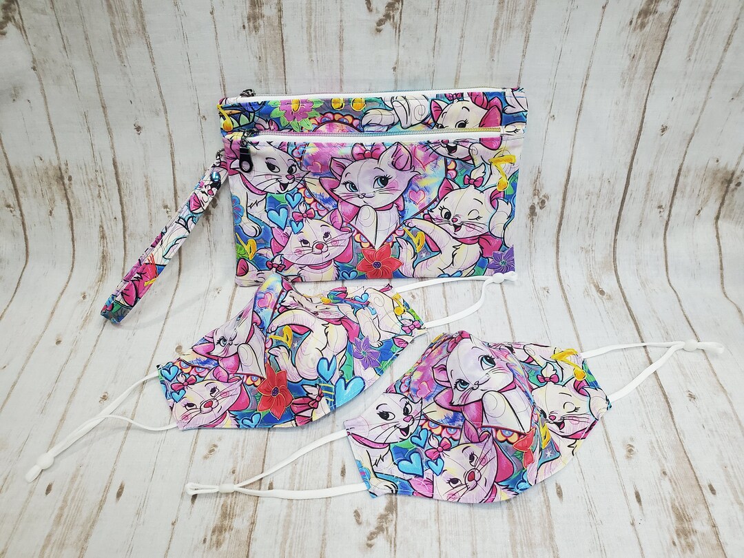 Marie the Cat Double Zippered Pouch and Mask Set / Cat Zippered Make-up ...