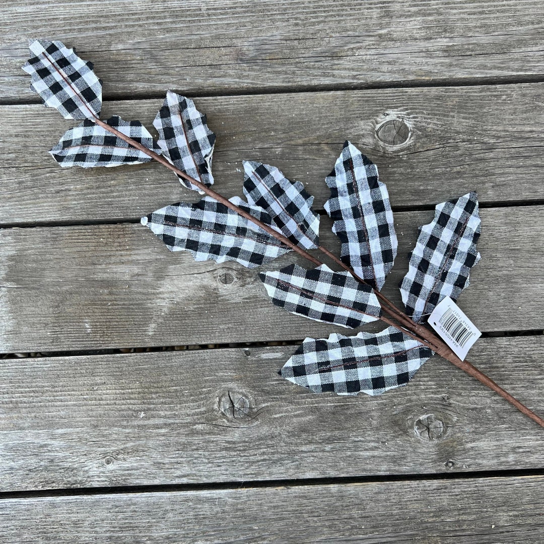 3 Buffalo Plaid Holly Berry Leaf Spray, 27 Black White Stem for Wreaths ...