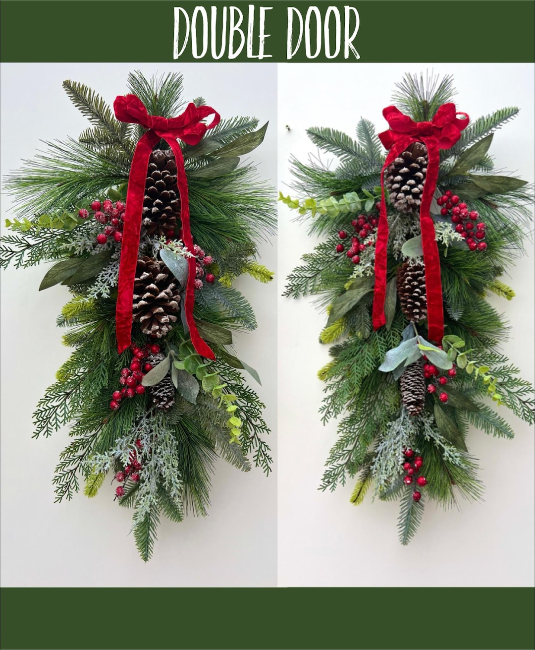 Double Door Christmas Swags, Traditional Holiday Wreaths, Front Door ...
