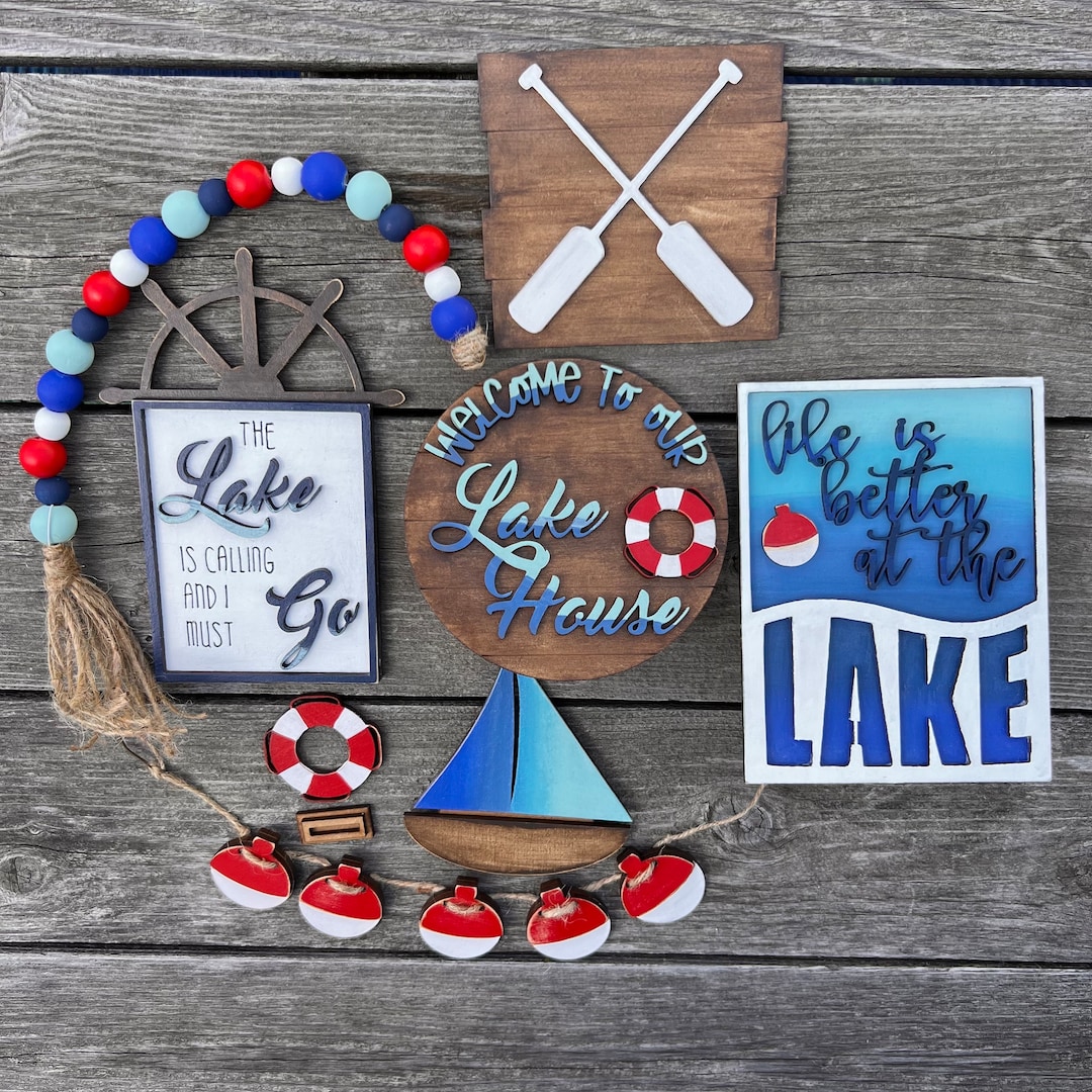 Hand-painted Lake Tiered Tray Decor Bundle, Cottage Summer Set - Etsy
