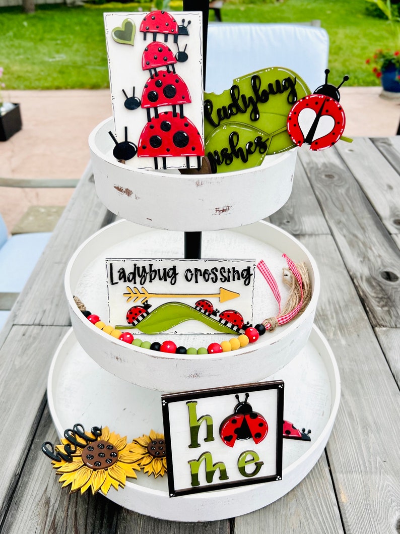 Ladybug Tiered Tray Decor Bundle 8pcs, Porch Decor Ideas, Summer ...