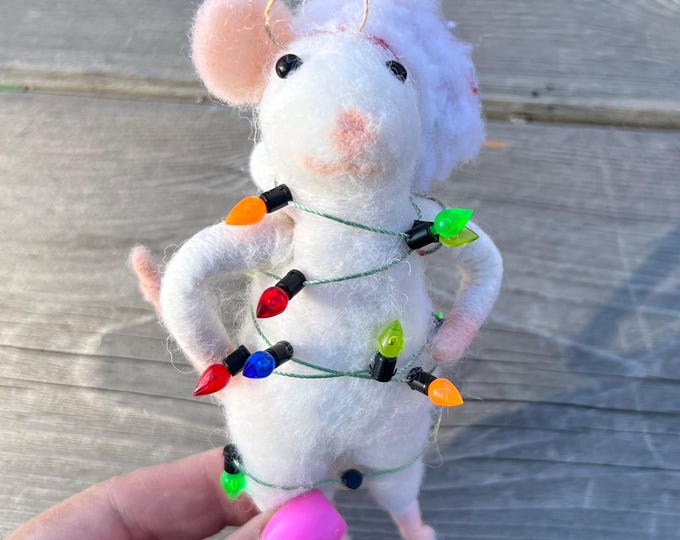 Christmas Lights Mouse Ornament, Christmas Lovers Gift, Needle Felt ...