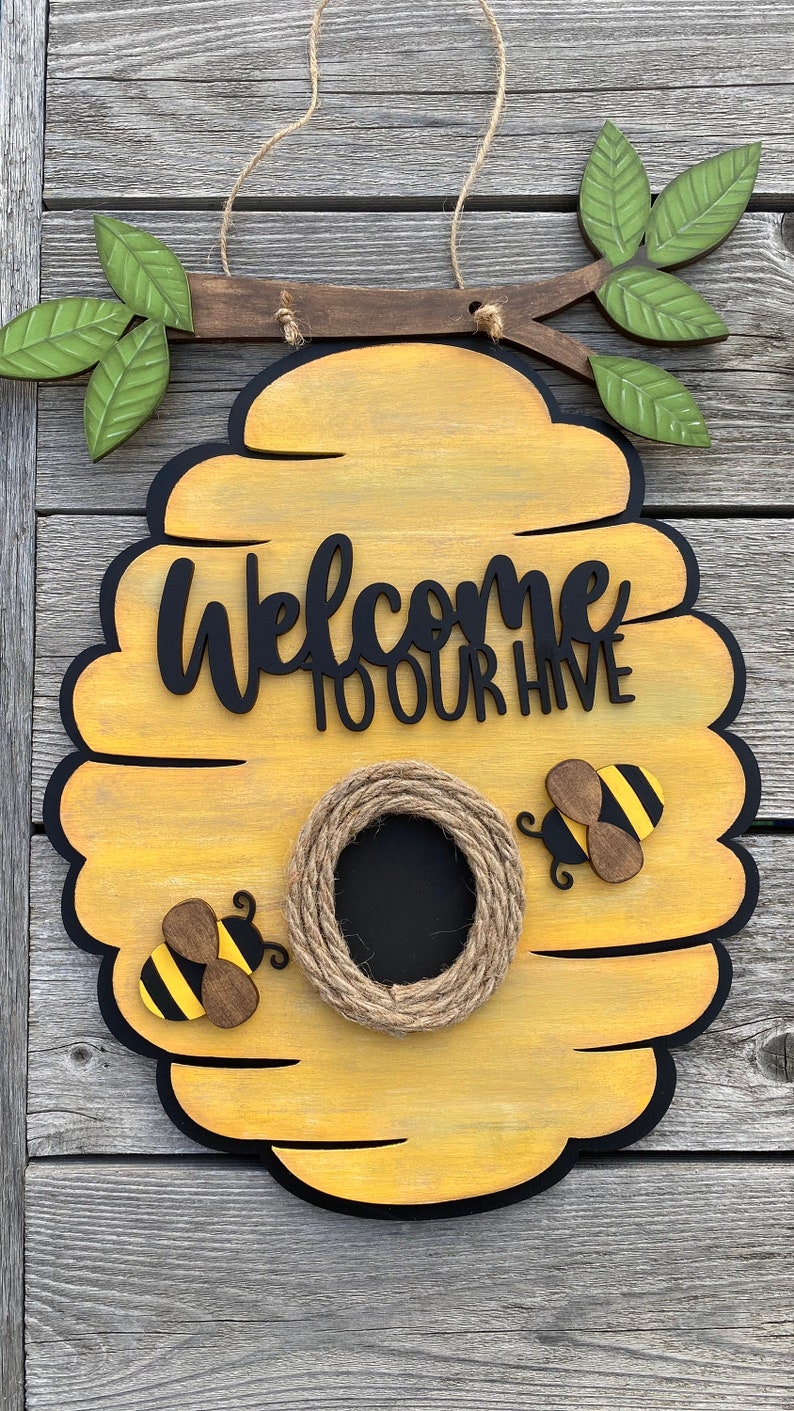 Bee Hive Sign Welcome Sign for Wreaths Bee Door Hanger | Etsy