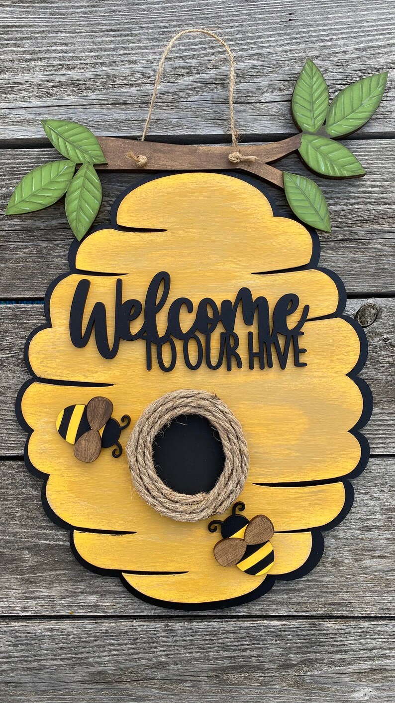 Bee Hive Sign Welcome Sign for Wreaths Bee Door Hanger | Etsy