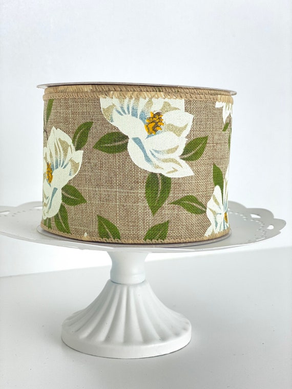 2.5 Magnolia Ribbon Beige Wired Magnolia Ribbon by the - Etsy