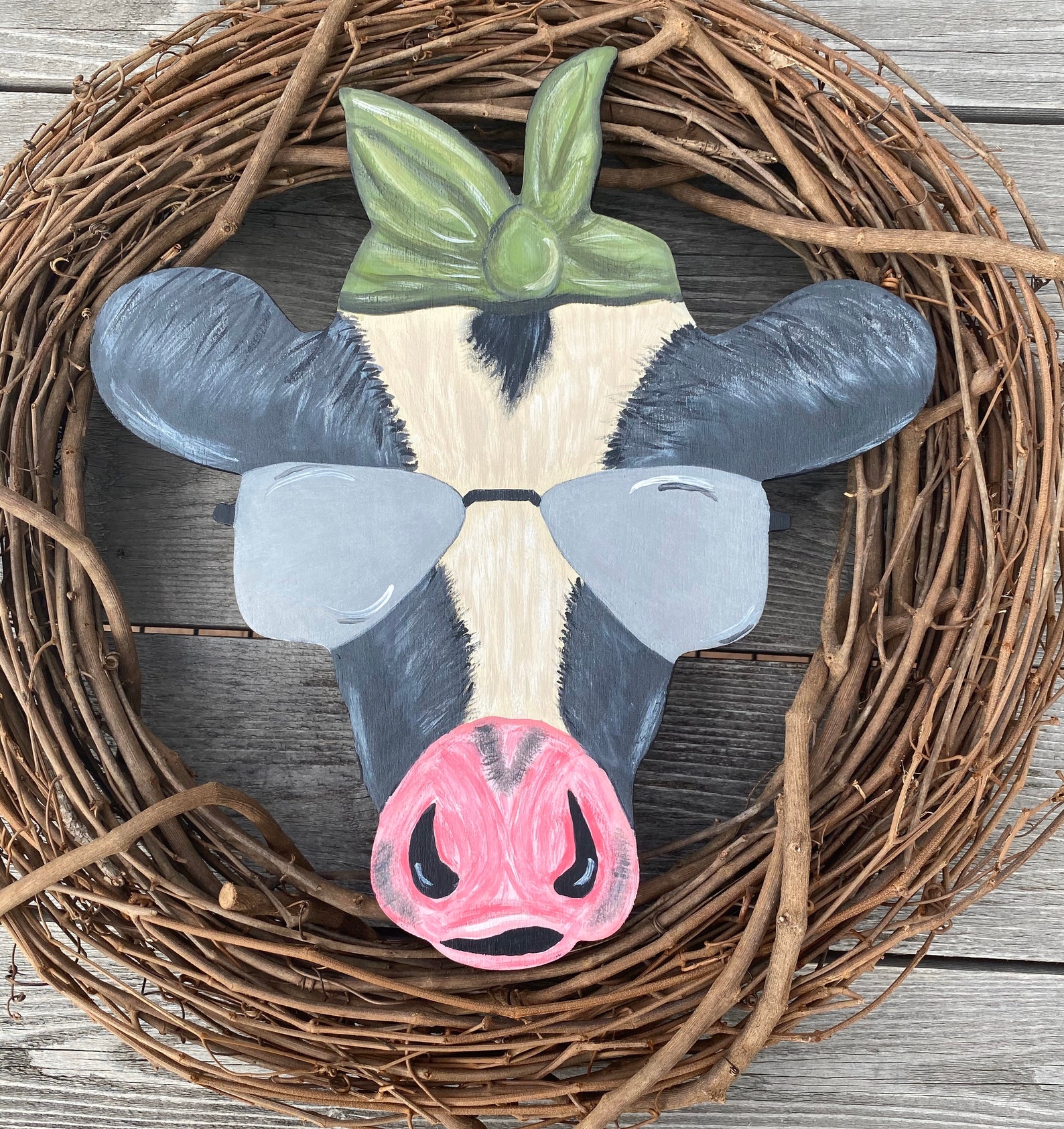 Painted Cow Sign Cow Wreath Attachment Wooden Cow Sign Cow - Etsy