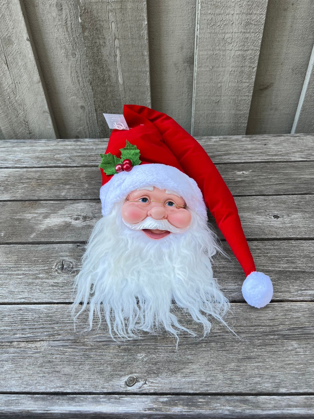 Santa Head Wreath Attachment or Wall Hanging, Plush Red Santa Head ...