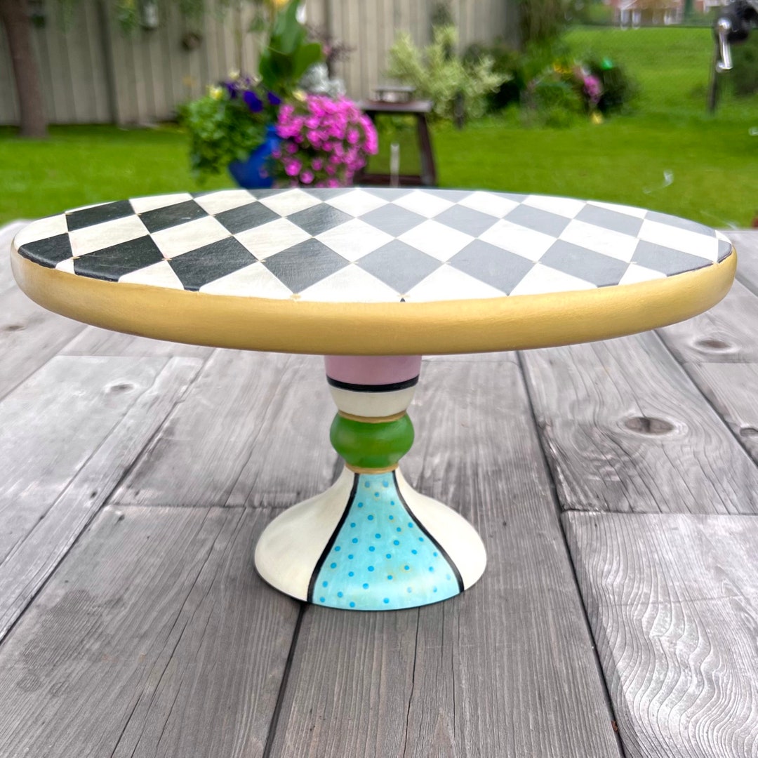 Harlequin Cake Stand, Wood Pedestal Display Stand, Art Piece, Funky ...