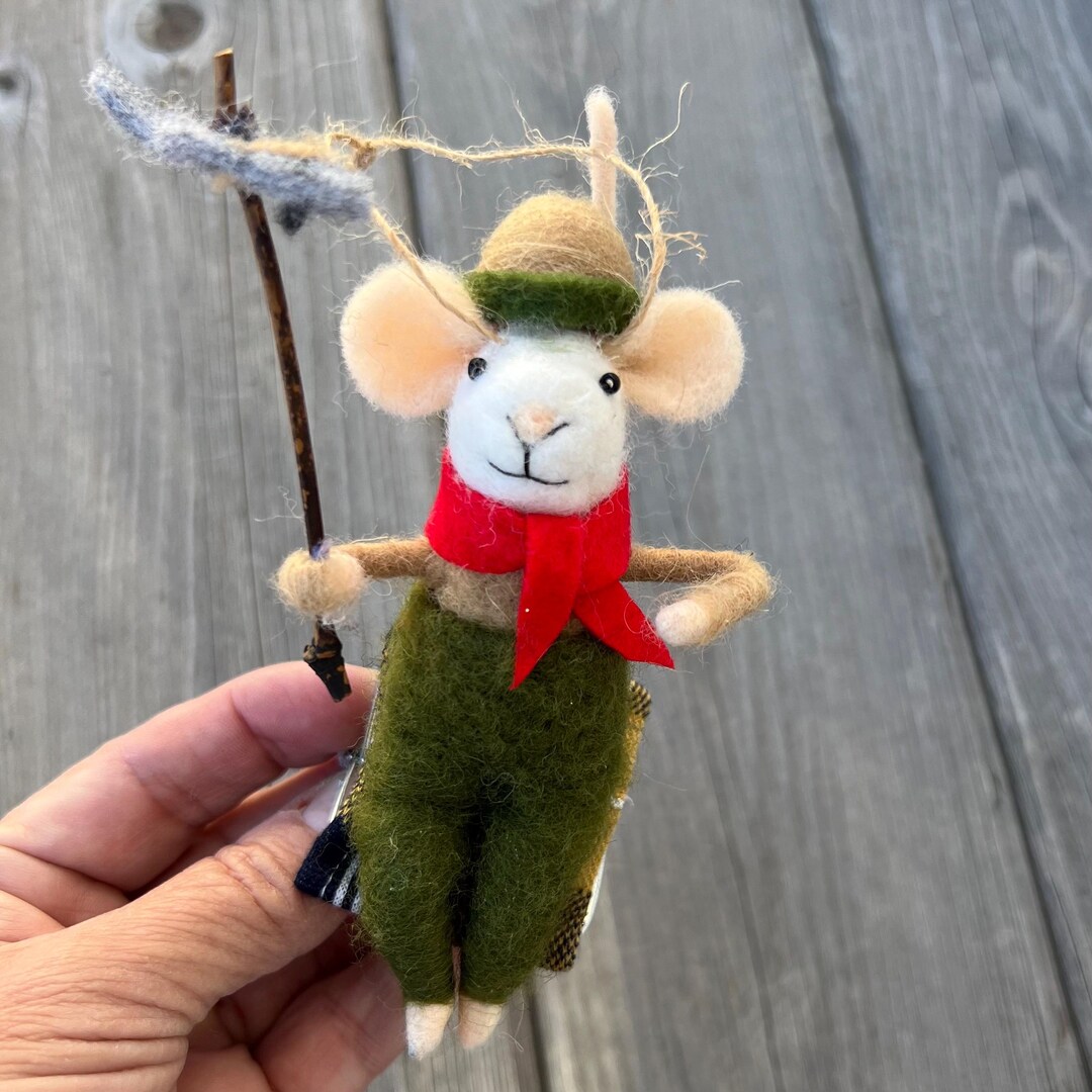Fishing Mouse Ornament, Fisherman Gift, Needle Felt Mouse, Craft ...